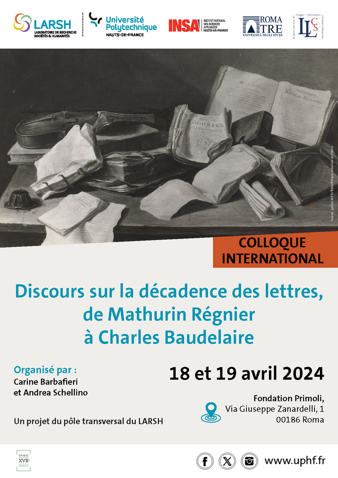 Colloque international : Discours sur la décadence des lettres, de ...