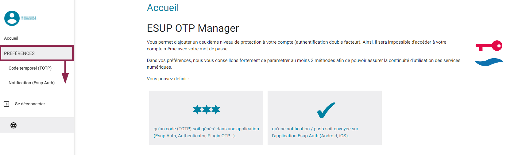 Activer la double authentification avec ESUP OTP [Espace de Documentation]