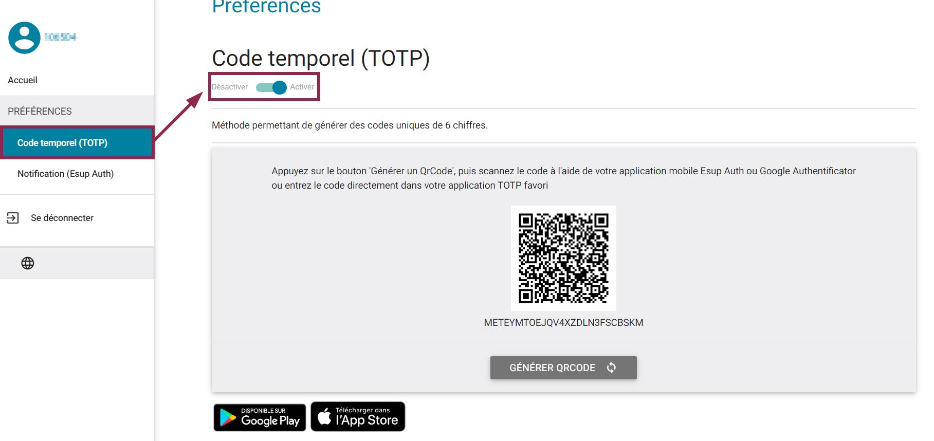 Activer la double authentification avec ESUP OTP [Espace de Documentation]