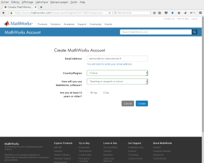 Création du compte MATLAB [Espace de Documentation]